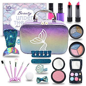 Kids Makeup Set for Girls - Non Toxic Washable Mermaid Makeup, Toys for Girls 5-7, 8-12， Mermaid Toys for Girls, Real Make Up for Little Girl，Party Gifts for Halloween Christmas Birthday
