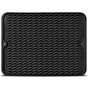 Elyum Dish Drying Mat, Silicone Drying Mat Heat Resistant Dish Mat Non-Slip Easy Clean Drying Mats for Kitchen Counter Sink(16" x 12'', Black)
