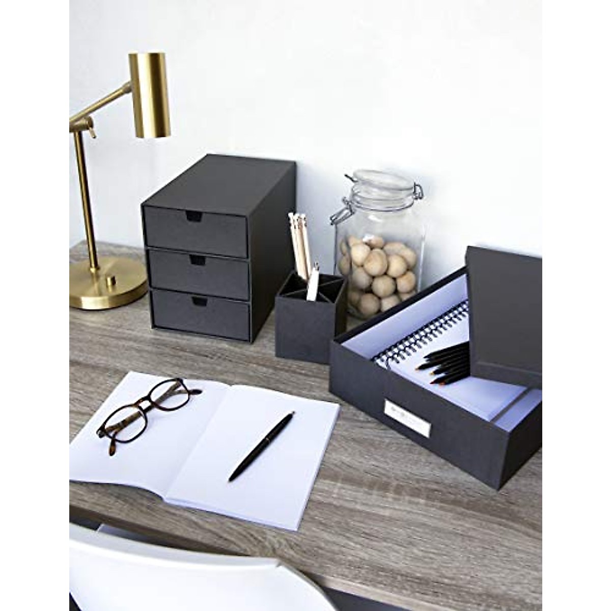 Bigso Oskar Fiberboard Label Frame Document Letter Box | File Organizer Document Box for Important Paperwork | Document Storage Box with a Lid & Metal Label Window | 3.3″x10.2″x13.8″ | Grey