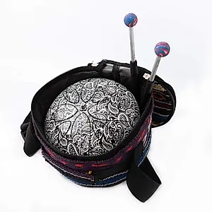 Satnam Happy Drums Steel Tongue Drum 8 Notes 8-Inch Handpan Percussion Instrument with Carrying Case Bag - Paisley Black