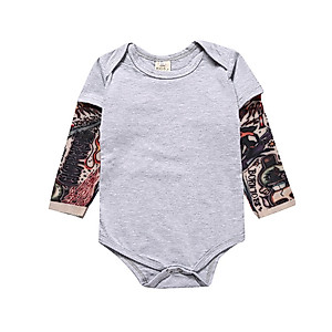 PAUBOLI Fake Tattoo Sleeve Shirt Bodysuit for Baby boy 3-24 Months Gray Black (6-12 Month, Gray)