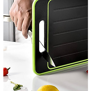 4 in 1 Cutting Board and Defrosting Plate with Knife Sharpener and Garlic Grinder (Black)