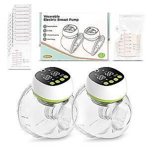 AOOTSMILE Breast Pump Electric: Breast Pump Hands Free Wearable Pumps for Breastfeeding Hands Free Breast Pump with Remote -Type-C-3 Modes and 9 Levels-2 Pack with 10 Milk Storage Bags (Green)