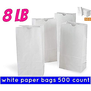 8 lb white paper bags 500/Bundle white lunch bags Great for Grocery/Lunch Bags 8 Pound White Paper Bag - Pack Of 500 (8 lb)