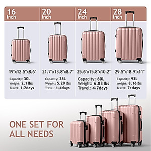 Karl home 4 Piece Luggage Sets, Travel Suitcase, Large Capacity Lightweight Luggage Sets with TSA Lock & Spinner Wheels, for Business, Travel, School Starts (16"/20"/24"/28"), Rose Gold