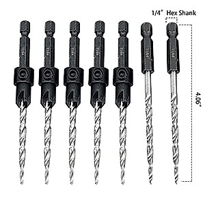 Saipe 5pcs Wood Countersink Drill Bit Set with 2pcs Counter Sinker Replacement Tapered Drill Bit All Same Size 11/64" Quick Change Hex Shank Screw Drill Counter Sink Bit for Drilling Pilot Hole