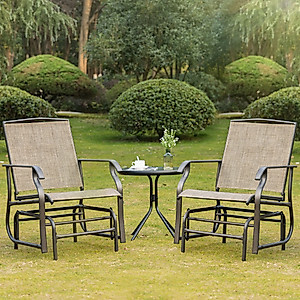 Outsunny 2 Piece Glider Set, Outdoor Swing Chairs, Patio Rocking Armchairs with Breathable Mesh Fabric, Steel Frame for Garden, Backyard, Patio, Dark, Brown/Khaki