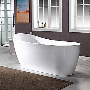 WOODBRIDGE 67"Freestanding White Acylic Soaking Bathtub with White Pillow,Drain and Overflow in Brushed Gold,BTA1508 -BG-Drain &O+ Pillow