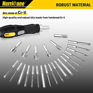 Hurricane 26 Piece Ratcheting Screwdriver Set with Chrome Vanadium Steel Bits, Durable Nylon Pouch