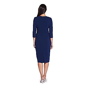 Adrianna Papell Womens Knit Crepe Tie Waist Sheath Dress, Navy Sateen, 10 US