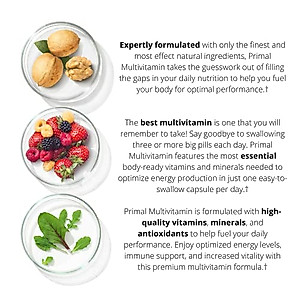 Primal Harvest Multivitamin for Women and Men Vitamin A, Vitamin C, Vitamin D and E, Vitamin B12, B6, Biotin, Zinc Supplements, 30 Capsules