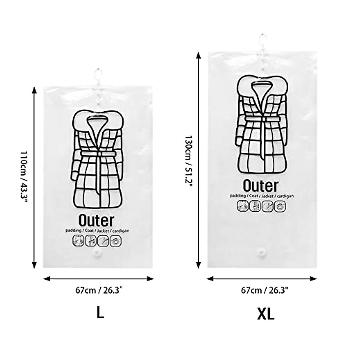 2/6Pcs Hanging Vacuum Storage Bags with Electric/Hand Pumps, 43.3"/51.2" Reusable Hanging Clothes Vacuum Seal Storage Bag Compressible Space Saver Bags (XL-26.3"x51.2", 6Pcs Bags [Gift Electric Pumps])