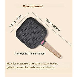 HUPECHAM Grill Pan MINI Size19cm/7.5 Inch For Indoor Cooking Non-Stick Granite, Griddle Pan For Stove Top, Steak Pan For Stove Top, Aluminum Skillet Griddle, Single Serve