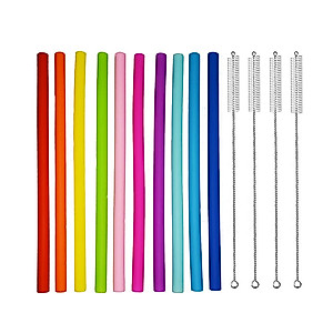 Big Silicone Straws Reusable Silicone Drinking Straws10Pcs Straight Smoothies Straws For 30&20 oz Tumblers-Reusable Straws Extra Long for Yeti/Rtic/Ozark +4 Brushes+ 1 Red Storage Pouch