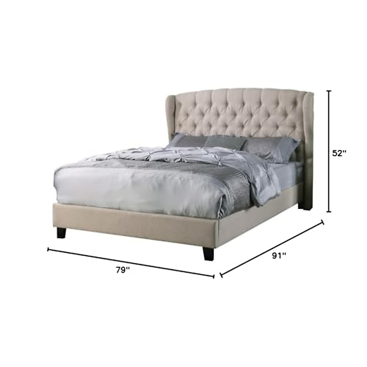 Best Master Furniture Yvette Upholstered Tufted with Wingback Platform Bed California King, Beige