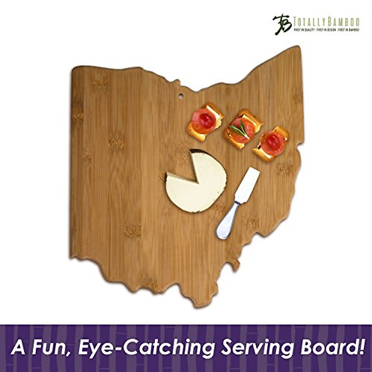 Totally Bamboo Ohio State Shaped Serving & Cutting Board, Natural Bamboo