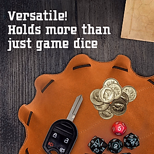 Impresa Store Dice Bag and Tray - Made with Genuine Cowhide Leather - Pull The String to Turn It Into A Bag - Folds Out Into A 10'' Dice Rolling Tray - Versatile Holds More Than Just A Game Dice