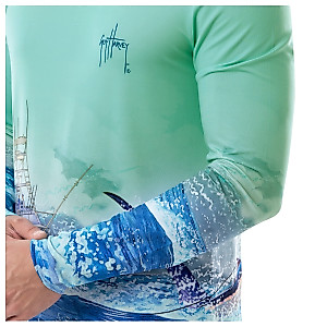 Guy Harvey Men’s Long Sleeve Performance Shirt with 50+ UPF Sun Protection, Beach Glass/Offshore Charter, 3X-Large