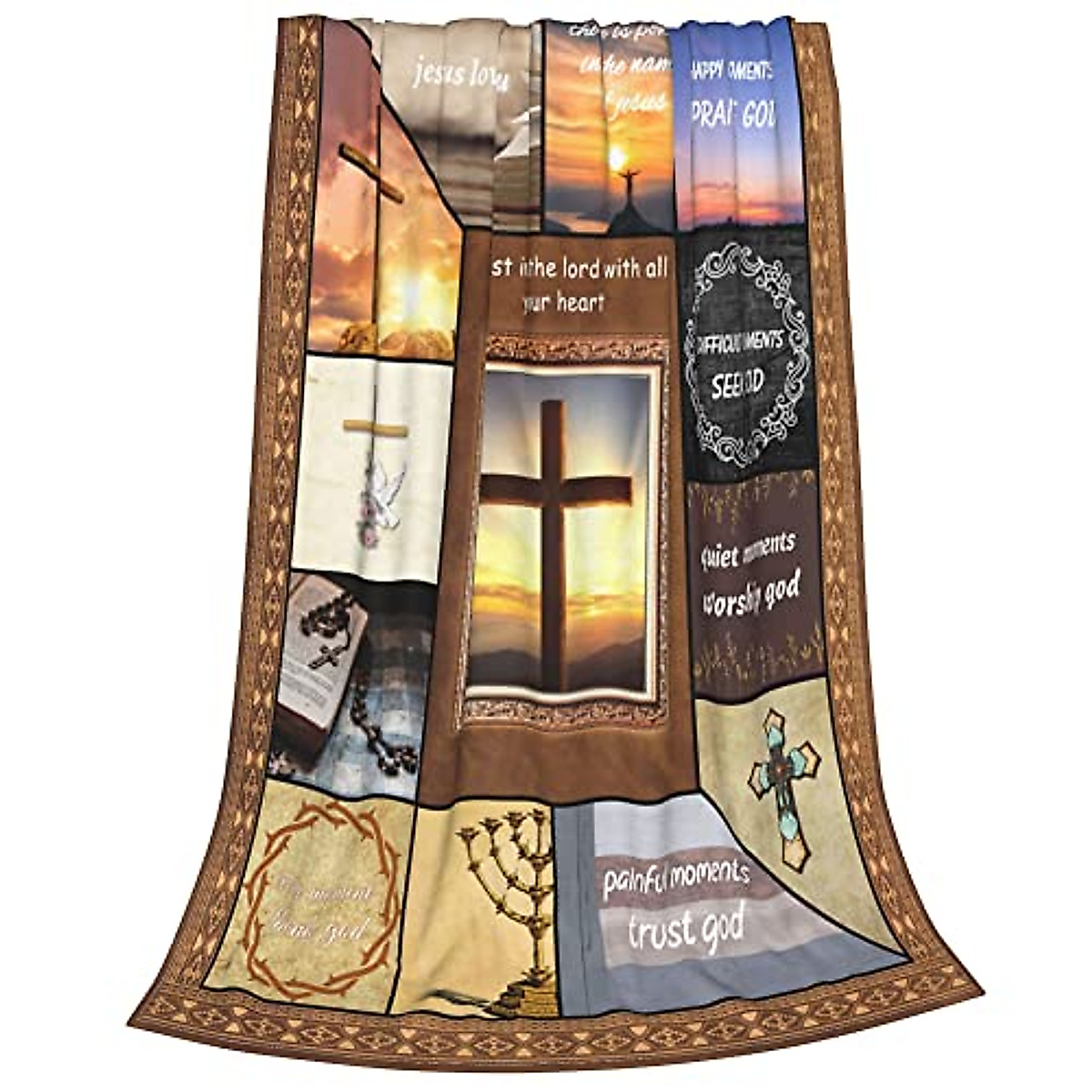 WISH TREE Christian Gifts for Women Scripture Throw Blanket Religious Spiritual Gifts with Bible Verse, Inspirational Thoughts and Healing Prayers Gift for Women Men 50"x60"(Collage)