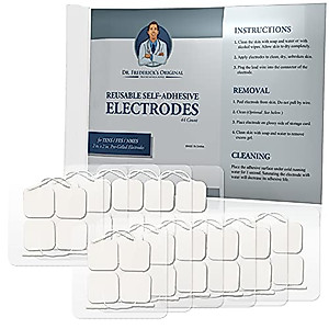Dr. Frederick's Original 2"x2" Reusable Self-Adhesive TENS Unit Electrodes - 44 Pack - Heavy Gauge Leads - Pre-gelled for Multiple Uses - TENS - FES - NMES (2x2 Inches)