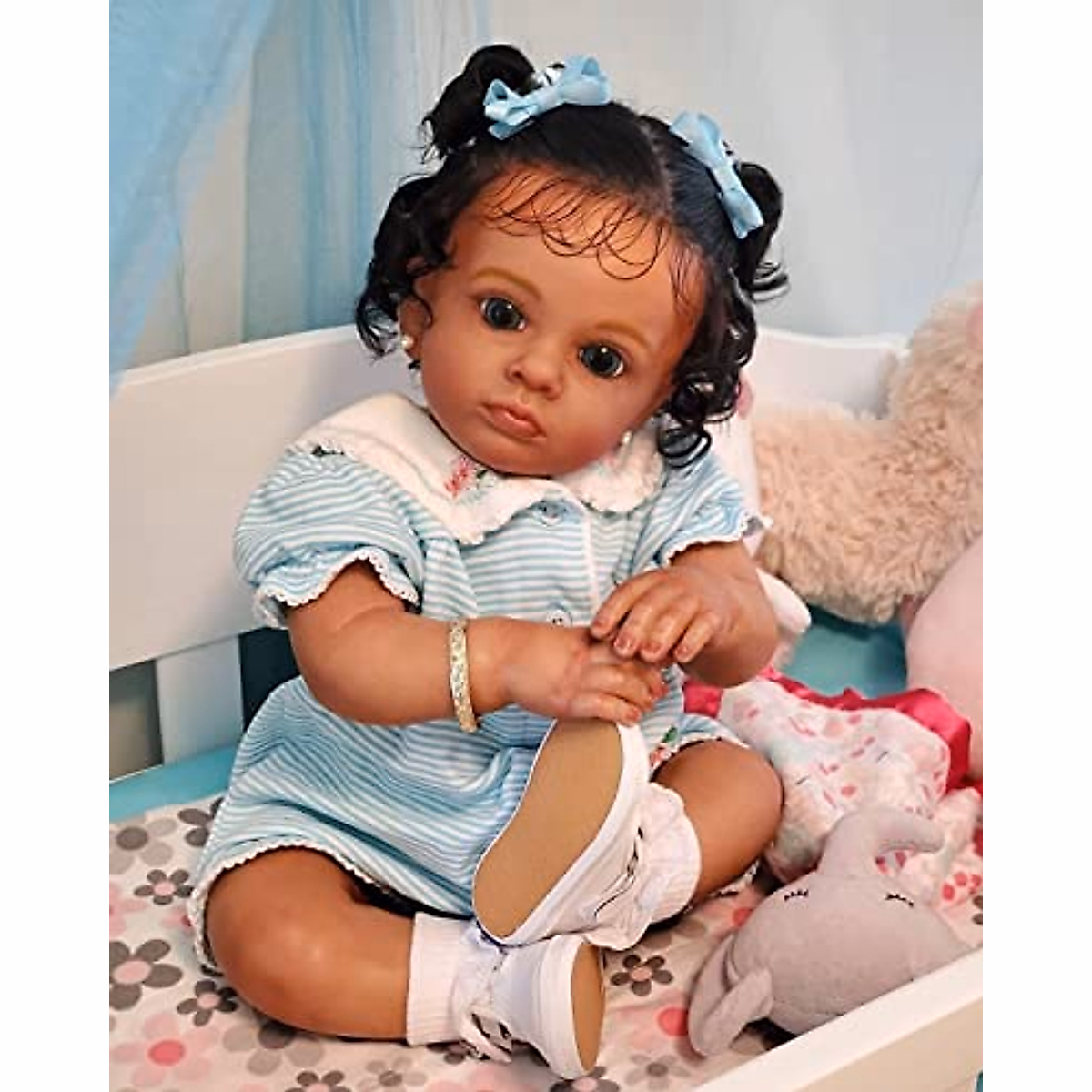 Angelbaby 24" Lifelike African American Reborn Toddler Doll, Cute Realistic Newborn Silicone Gift Toy