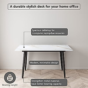 Dining Table 55"Inches Rectangle Marble Kitchen Table,White Dining Room Table with Sintered Stone Top and Metal Legs,Mid Century Modern Dinner Table for Dining Room