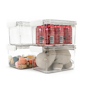 RETRONLY Clear Latch Boxes for Storage - 6 Qt Plastic Storage Containers with Lids, Clear Bins for Storage & Organizer, Storage Bins with Handle(24 QT, 4 Pack)