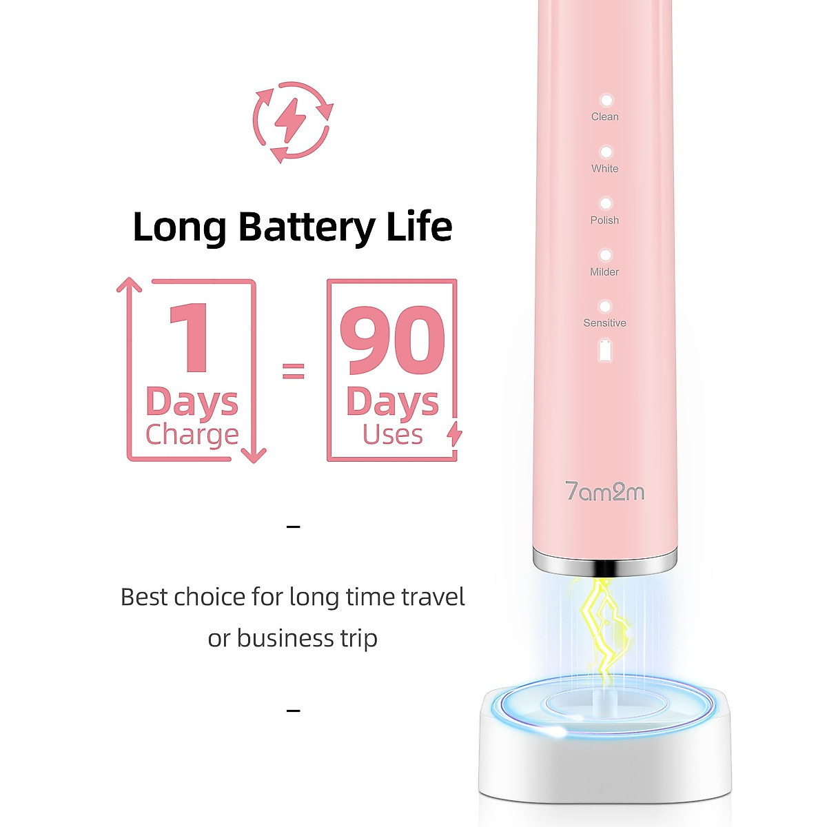 7AM2M Rechargeable Sonic Electric Toothbrush AM100 Package with 10 Brush Heads