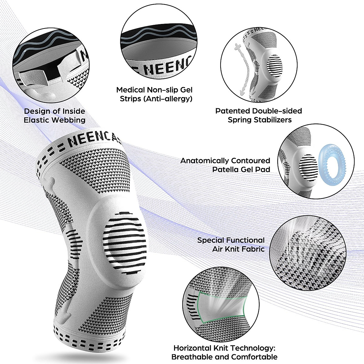 NEENCA Professional Knee Brace for Pain Relief, Medical Knee Support with Patella Pad & Side Stabilizers, Compression Knee Sleeve for Meniscus Tear, ACL, Joint Pain, Runner, Workout - FSA/HSA APPROVED