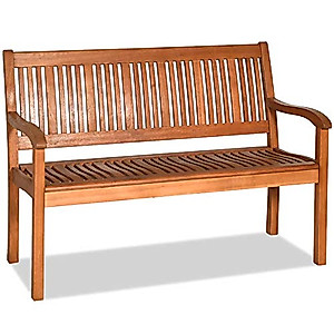 Tangkula Outdoor Wood Bench, Two Person Solid Wood Garden Bench w/Curved Backrest and Wide Armrest, Large Bench for Patio Porch Poolside Balcony, 50" L x 25" W x 36" H (Natural)