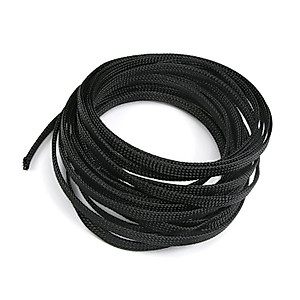 Bettomshin 1Pc 16.4Ft(5m) Cable Management Sleeve, 1/4"(6mm) Width PET Black Cord Protector, Wire Loom Tube Insulated Split Sleeving for USB Cable Power Cord Organizer Video Cable Hider