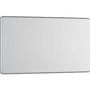 BG Flatplate Screwless 2 Gang Blank-Plate Brushed Steel