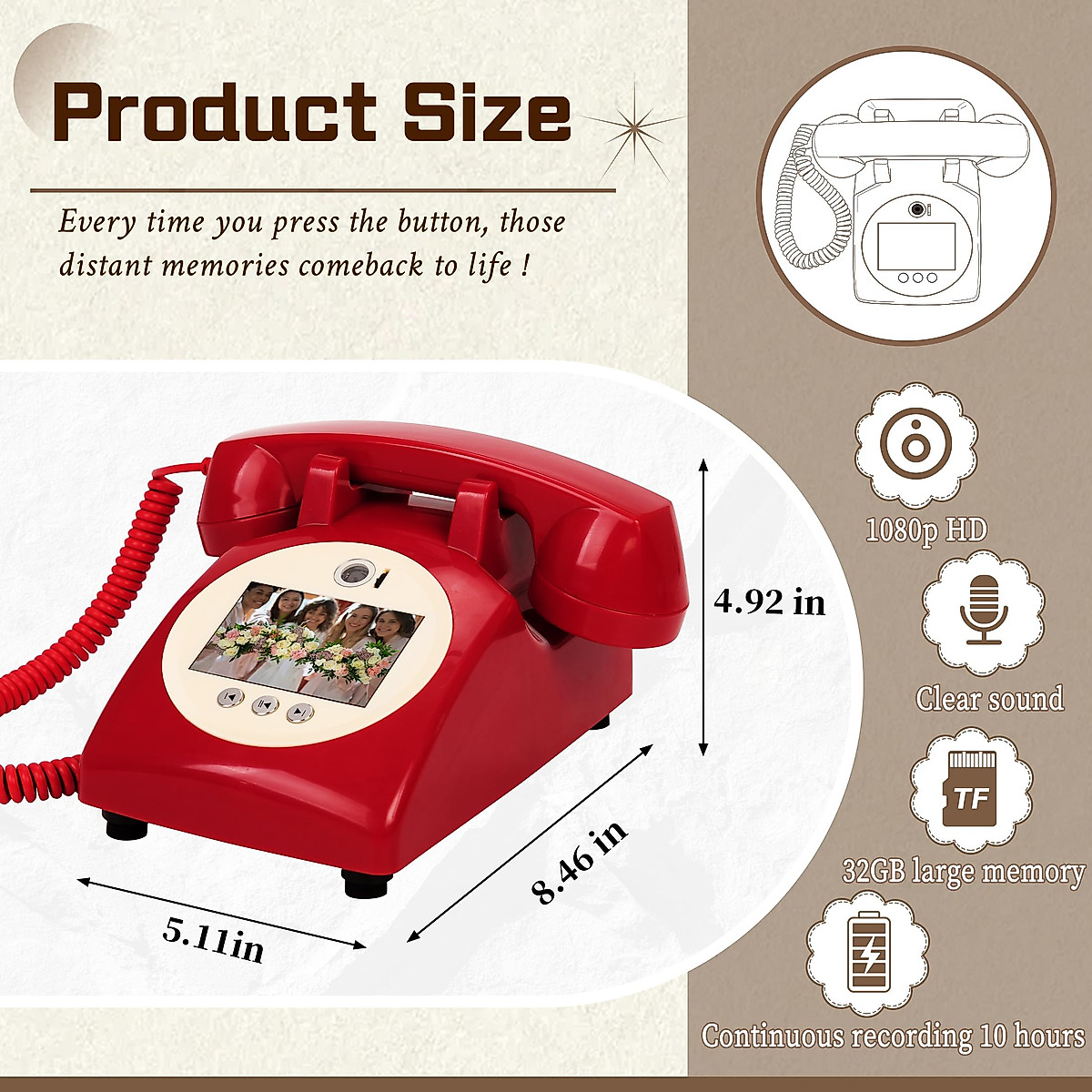 FiayaCom Video Audio Guest Book,1080P HD Video Phone Guestbook, Record Preserve Your Special Occasions, Ideal for Wedding Bridal Shower, Birthday, Graduations, Baby Shower(Red)