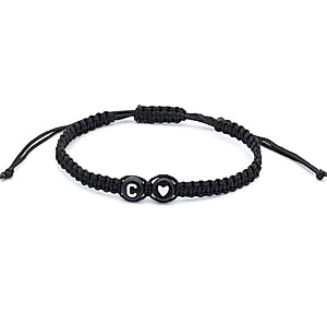 Initial Bracelets for Women Men Best Friend Birthday Graduation Gifts Adjustable Letter A-Z Braided Bracelets Heart Link Bracelet for Mom Sister Mother's Day Friendship Valentine's Day Jewelry-C