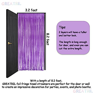 Purple Foil Fringe Party Backdrop - GREATRIL Party Streamers for Mermaid/Butterfly/Wednesdays/Star Birthdays Party Decoration - 3.2ft X 8.2ft - 2 Packs