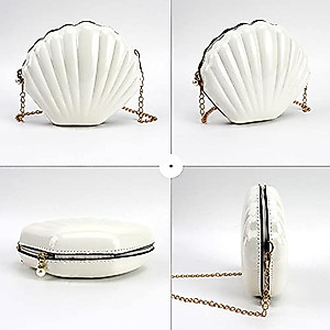 Felice Ann Women Mini Solid Color Seashell Cross-body Bag Chain Strap Shoulder Bag Evening Clutch Purse, Solid White