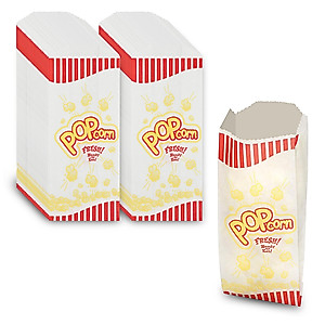MT Products Small Popcorn Bags - 100 Pack Party Bags | Popcorn Boxes Hold 1 oz of Popcorn Each | Premium Carnival Party Supplies for To-Go Snacks and Treats | Measure 8 x 3.5 Inches