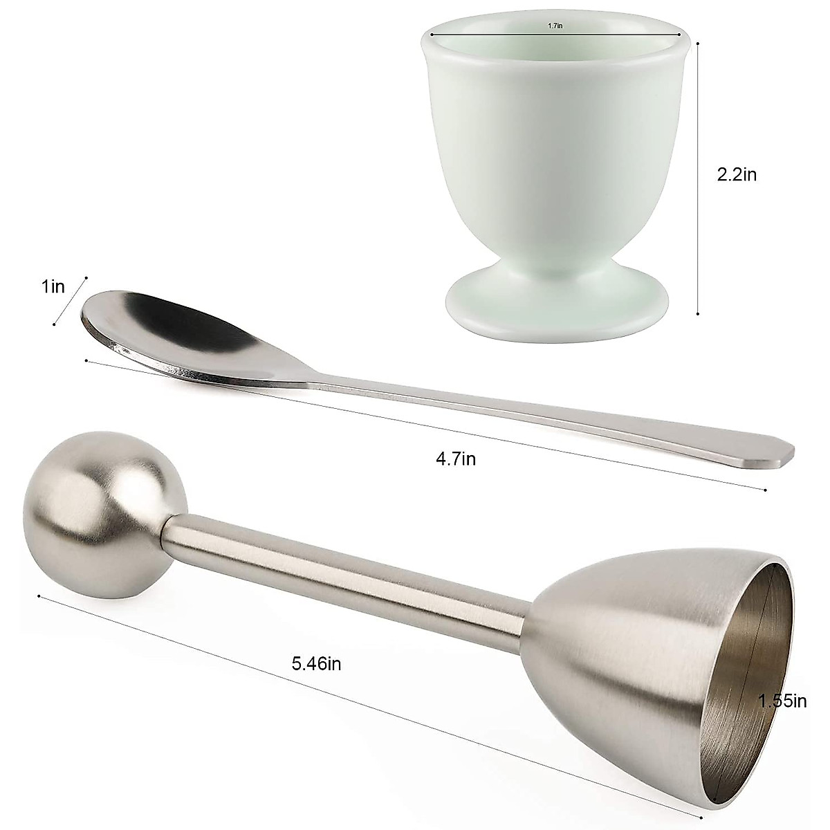 Ceramic Egg Cup Egg Cracker Topper Set for Soft Hard Boiled Eggs Shell Removal Includes 1 Egg Cutter 4 Ceramic Egg Cups and 4 Spoons (Egg Cracker Topper Set)