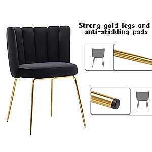 ZHENGHAO Black Dining Chairs Set of 4 Velvet Gold Accent Chairs with Curved Back Mid Century Modern Chairs Upholstered Side Chair for Living Room Dinner Bedroom, Black