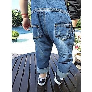 KIDSCOOL SPACE Snap Leg/Crotch Mettal Buttons Reipped Denim Overalls,Blue,18-24 Months
