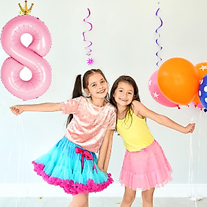 Gifloon Number 8 Balloon with Crown, Large number balloons 40 inch, 8th Birthday Party Decorations Supplies 8 Year Old Birthday Sign Decor, Pink