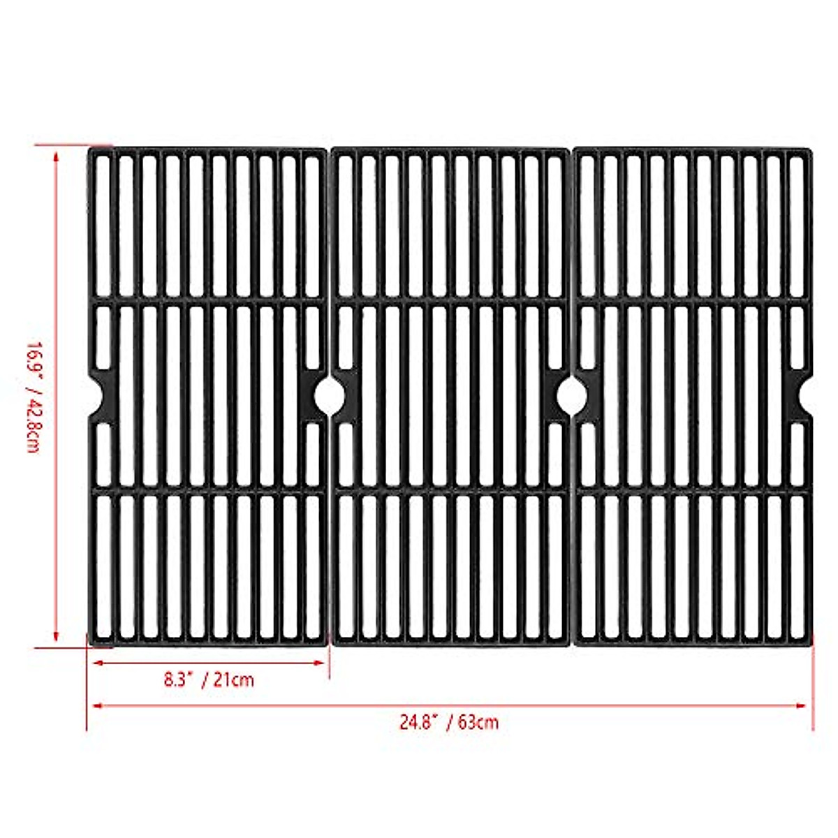 Hisencn Grill Grates Replacement for Charbroil Advantage 463343015, 463344015, 463344116, Kenmore, Advantage Gas2coal Parts 463340516, G467-0002-W1, 16 15/16" Cast Iron Cooking Grids, 3-Pack