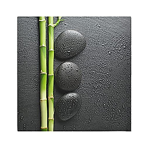 Black Zen Basalt Stones with Dew Green Bamboo on Dark Dinner Cloth Napkin, Set of 1 Oversized Reusable Table Napkins, Washable Premium Fabric with Hemmed Edges for Wedding Parties