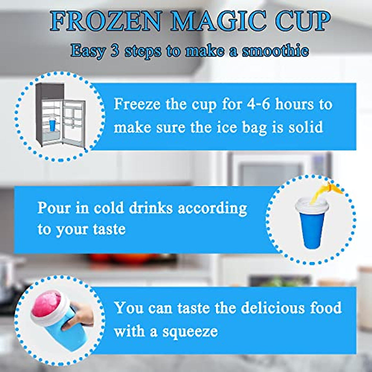 2 Pack Slushy Maker Cup, Frozen Magic Squeeze Cup, Magic Quick Frozen Smoothies Cup, Portable Double Layer Slushy Maker Cup, Slushie Machine with Straw and Spoon(Blue and Pink)