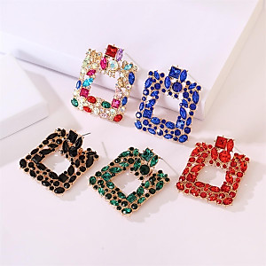 Black Vintage Rhinestone Square Statement Earrings Sparkly Geometric Crystal Drop Dangle Earrings Fashion Jewelry Gift for Women