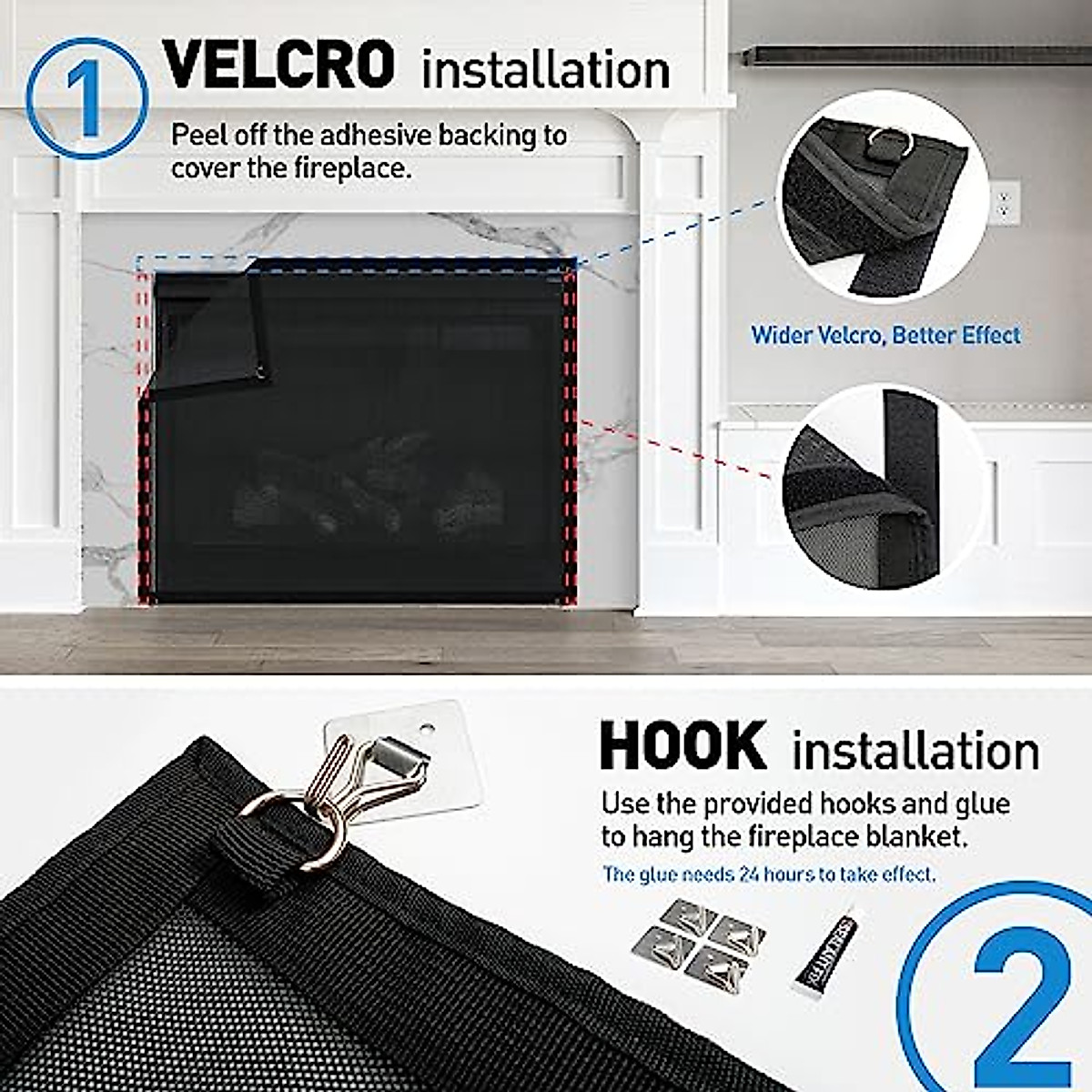 HOMWMPA Fireplace Screen, Mesh Fireplace Cover, Baby Proof to Prevent Baby and Pet Near Idle Fireplace, Fireplace Safe Mesh, 45" W x 34" H