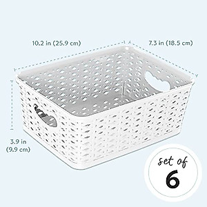 LARQUE Plastic Storage Bins, 6 Pack, 10.2 in x 7.3 in x 3.9 in - Small Weave Organization and Storage Bins, Perfect for Kitchens, Pantries, Craft Rooms Bookshelves and More