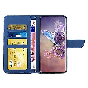 ONV Samsung Galaxy Note 10 Plus Flip Case - 1.5m Crossbody Lanyard Flip Wallet Case Magnetic Card Slot Foldable Embossed Butterfly Leather Case for Samsung Galaxy Note 10 Plus [Flower] - Blue