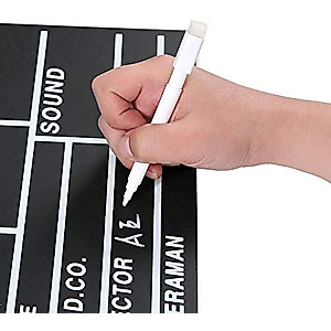 Movie Film Clap Board, Hollywood Clapper Board Wooden Film Movie Clapboard Accessory with Black & White, 12"x11" Give Away White Erasable Pen