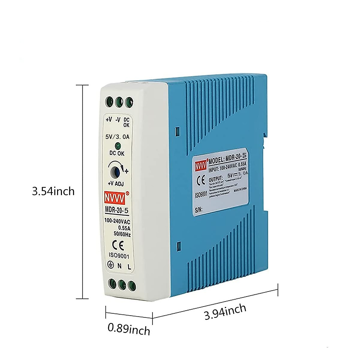 MDR-20-5 AC to DC DIN-Rail Power Supply 5V 3 Amp 15W